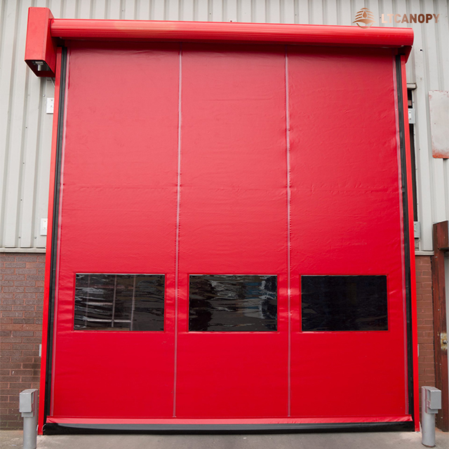 Red High Speed Rapid Flexible PVC Roll Up Door For Freezer industrual ...